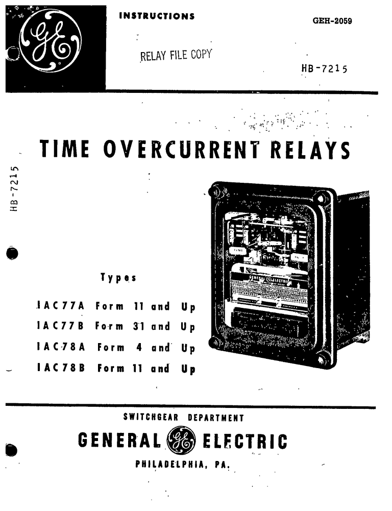 GEH-2059 TIME OVERCURRENT RELAYS TYPES IAC77A FORM 11 AND UP, IAC77B ...