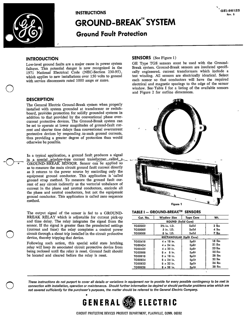 GEI-86125B GROUND-BREAK SYSTEM GROUND FAULT PROTECTION MANUAL- General ...