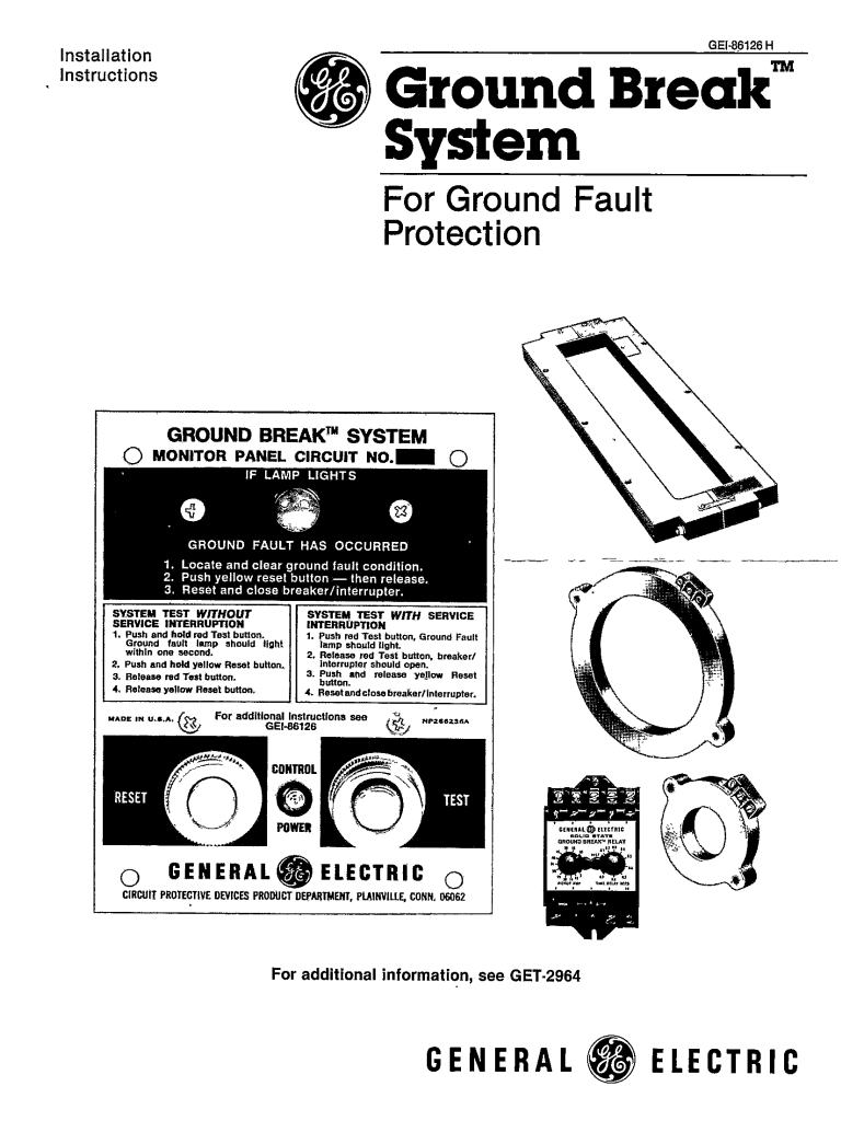 GEI-86126H GROUND BREAK SYSTEM FOR GROUND FAULT PROTECTION MANUAL ...