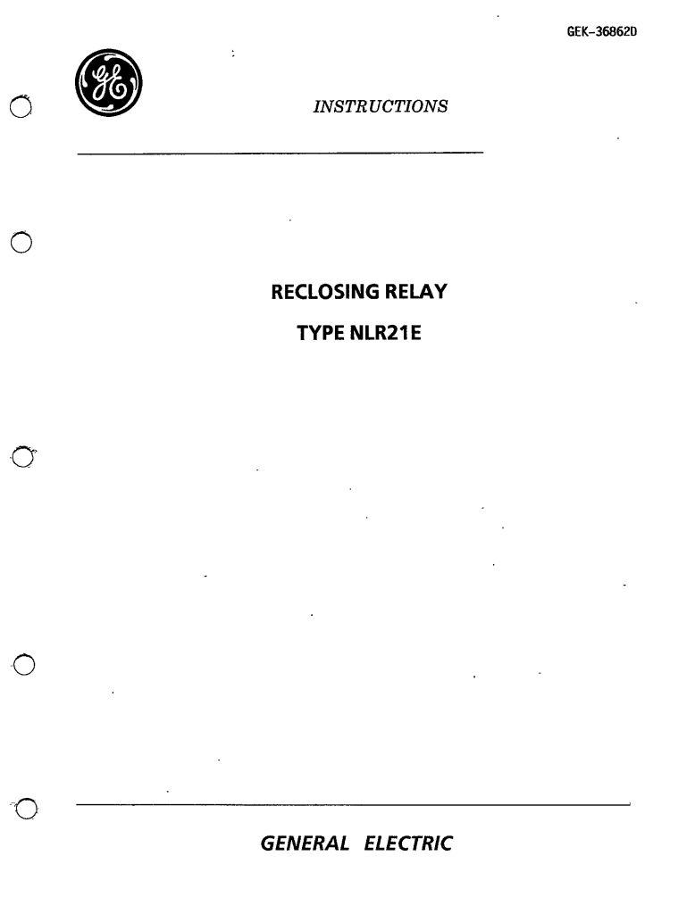 Gek 36862d Reclosing Relay Type Nlr21e Manual General Electric Ecp
