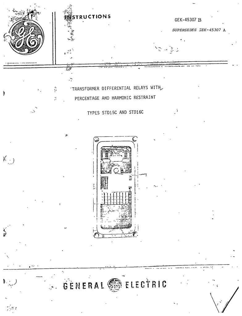 GEK-45307B TRANSFORMER DIFFERENTIAL RELAYS WITH PERCENTAGE AND HARMONIC ...
