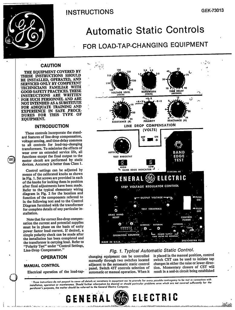 GEK-73013 AUTOMATIC STATIC CONTROLS FOR LOAD-TAP-CHANGING EQUIPMENT ...
