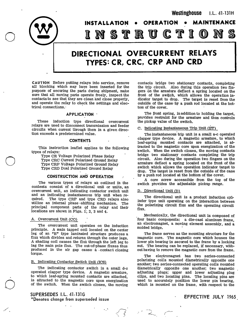 I.L. 41-131H DIRECTIONAL OVERCURRENT RELAYS TYPES-CR, CRC, CRP AND CRD ...
