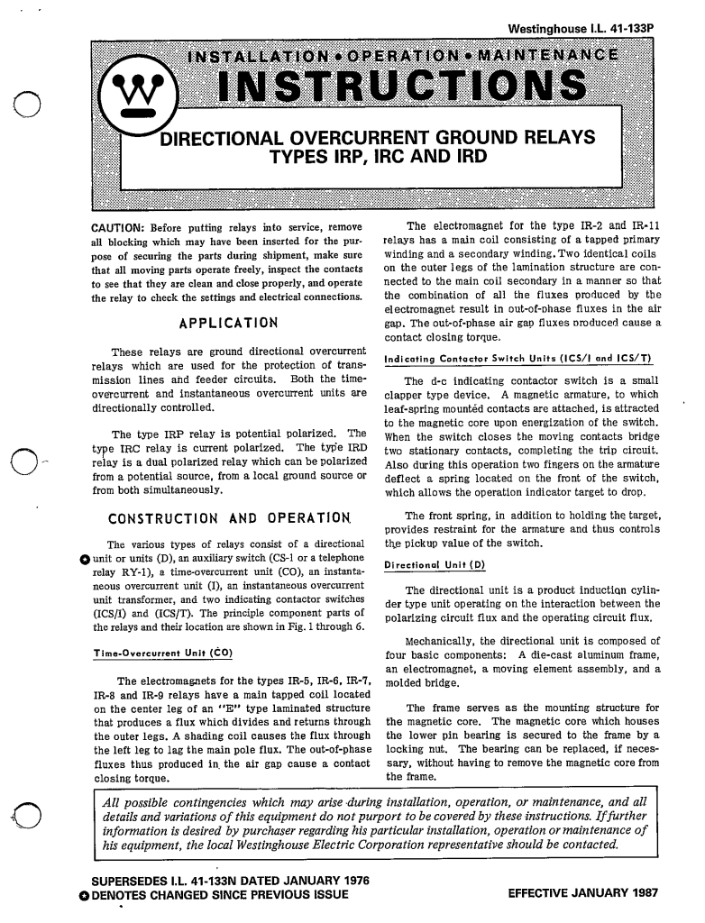 I.L. 41-133P DIRECTIONAL OVERCURRENT GROUND RELAYS TYPES IRP, IRC AND ...