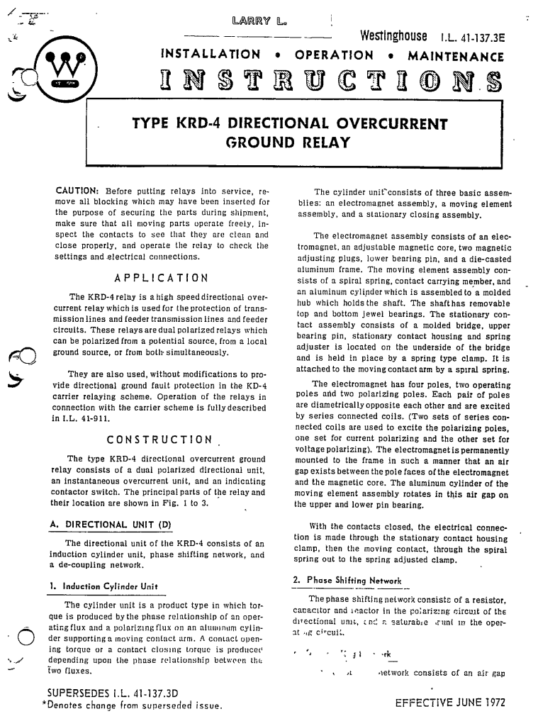 I.L. 41-137.3E TYPE KRD-4 DIRECTIONAL OVERCURRENT GROUND RELAY MANUAL ...