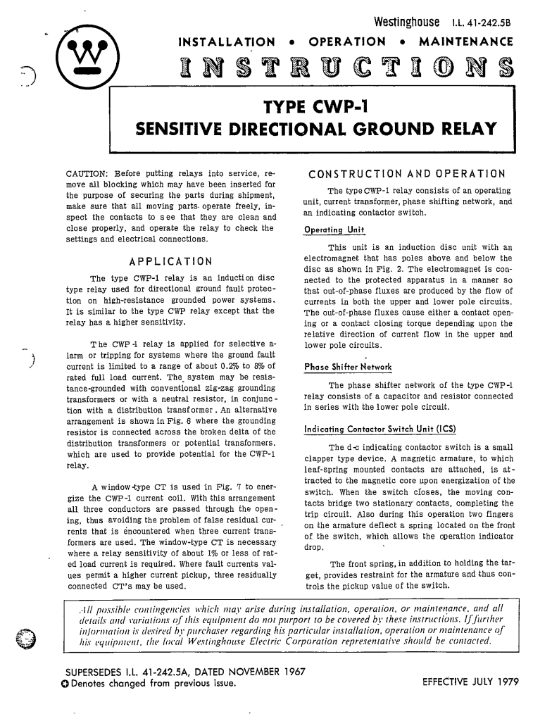 I.L. 41-242.5B TYPE CWP-1 SENSITIVE DIRECTIONAL GROUND RELAY MANUAL ...