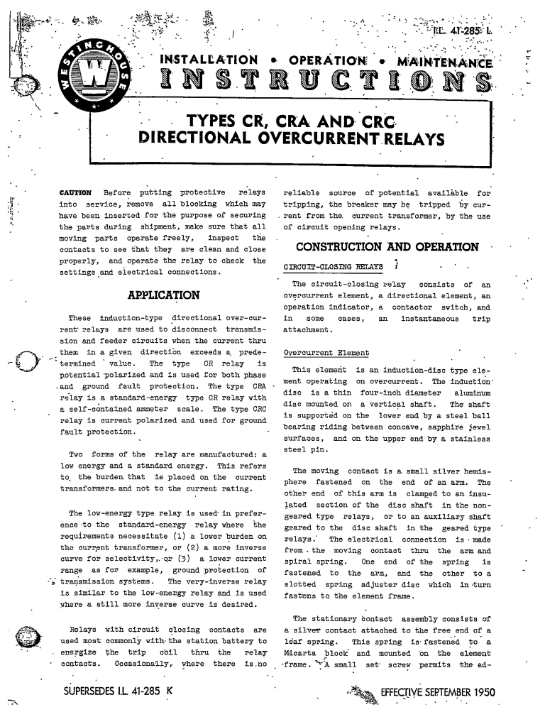 I.L. 41-285L TYPES CR, CRA AND CRC DIRECTIONAL OVERCURRENT RELAYS ...