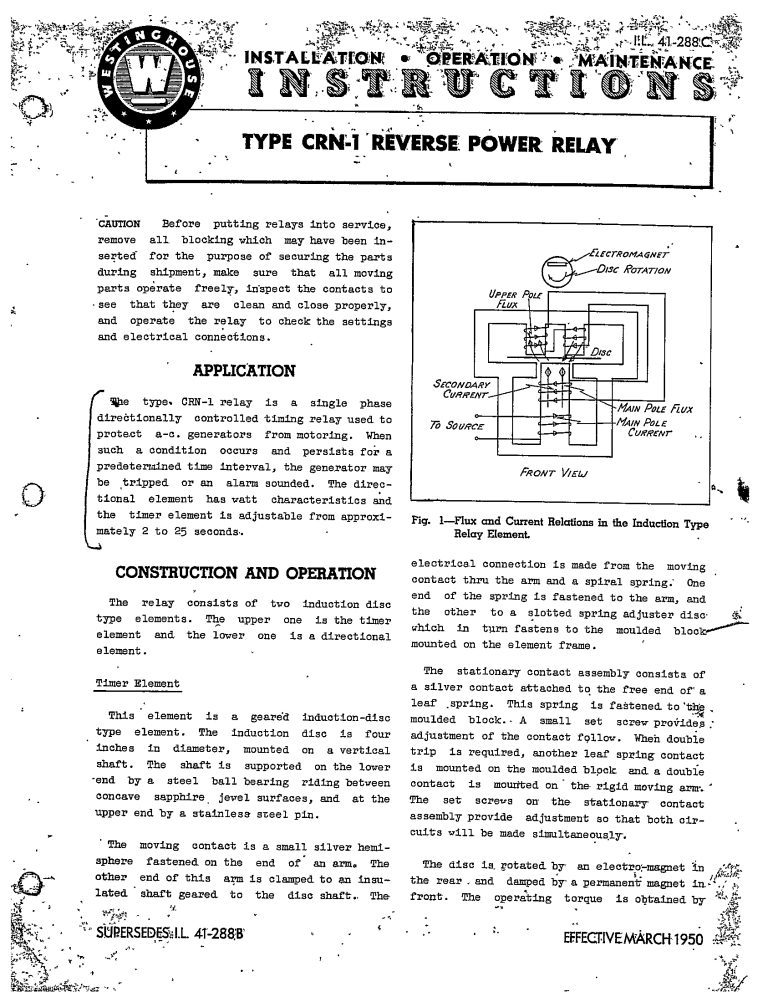 I.L. 41-288C TYPE CRN-1 REVERSE POWER RELAY MANUAL - Westinghouse - ECP ...