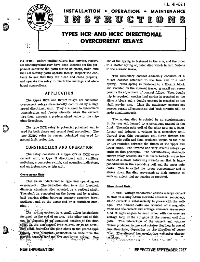 I.L. 41-432.1 TYPES HCR AND HCRC DIRECTIONAL OVERCURRENT RELAYS MANUAL ...