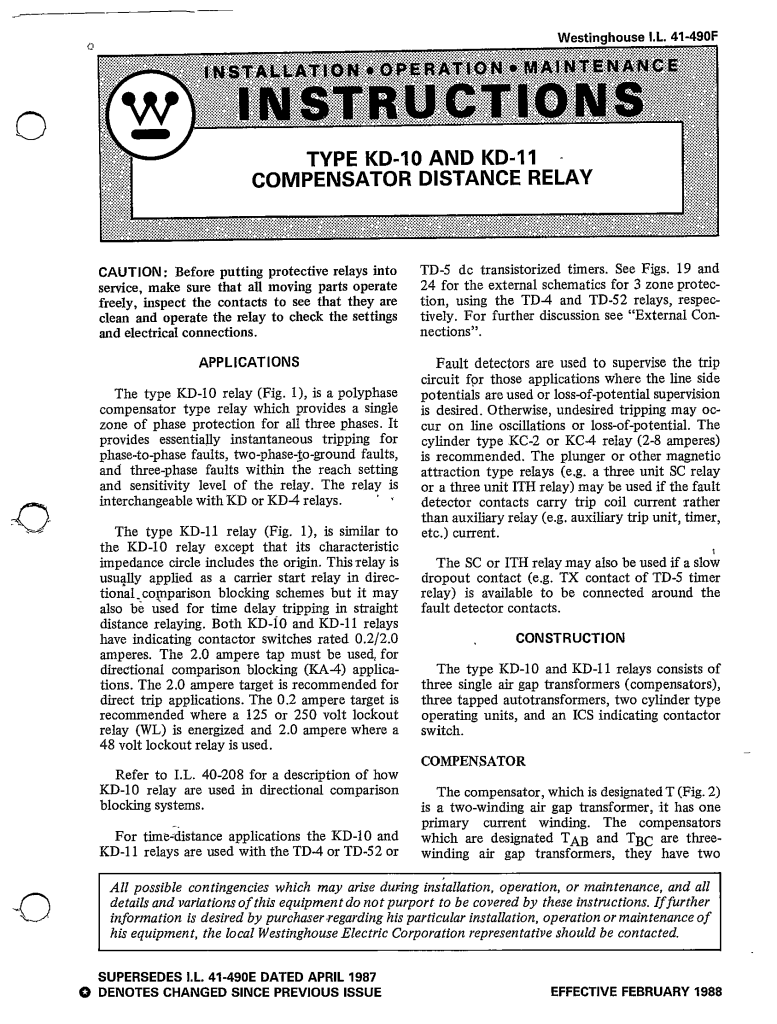 I.L. 41-490F TYPE KD-10 AND KD-11 COMPENSATOR DISTANCE RELAY MANUAL ...