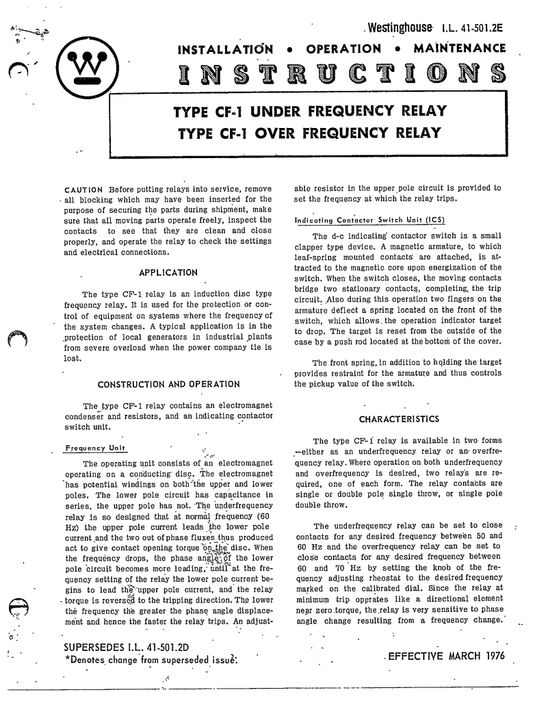 I.L. 41-501.2E TYPE CF-1 UNDER FREQUENCY RELAY TYPE CF-1 OVER FREQUENCY ...