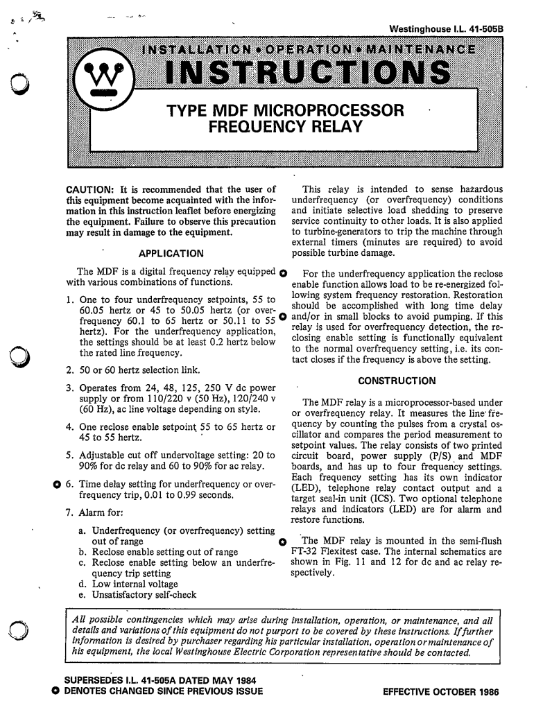 I.L. 41-505B TYPE MDF MICROPROCESSOR FREQUENCY RELAY MANUAL ...