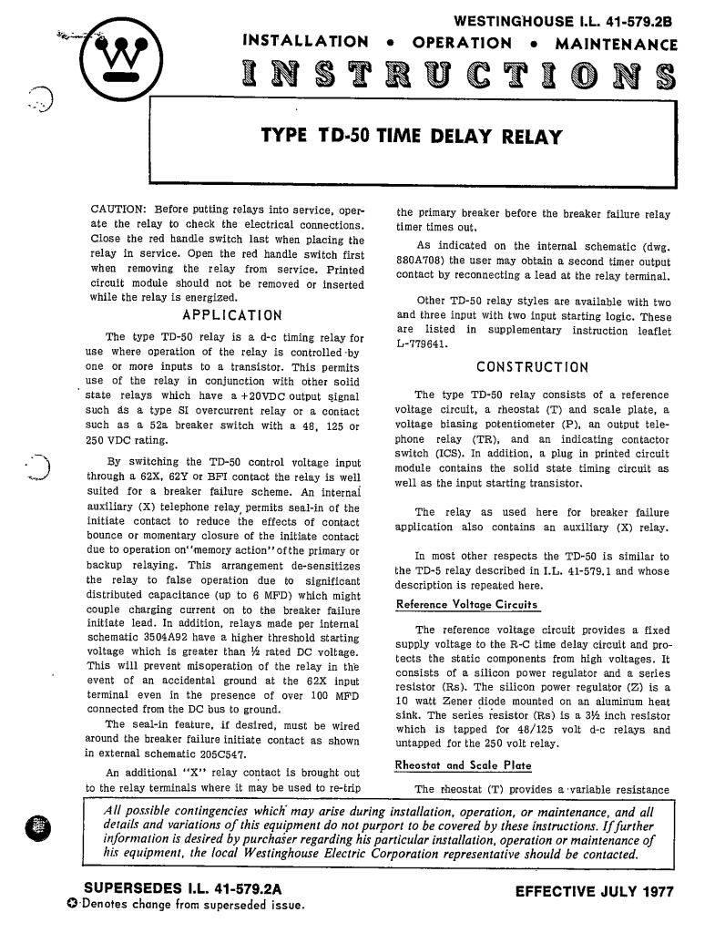 I.L. 41-579.2B INSTRUCTIONS FOR TYPE TD-50 DELAY RELAY MANUAL ...