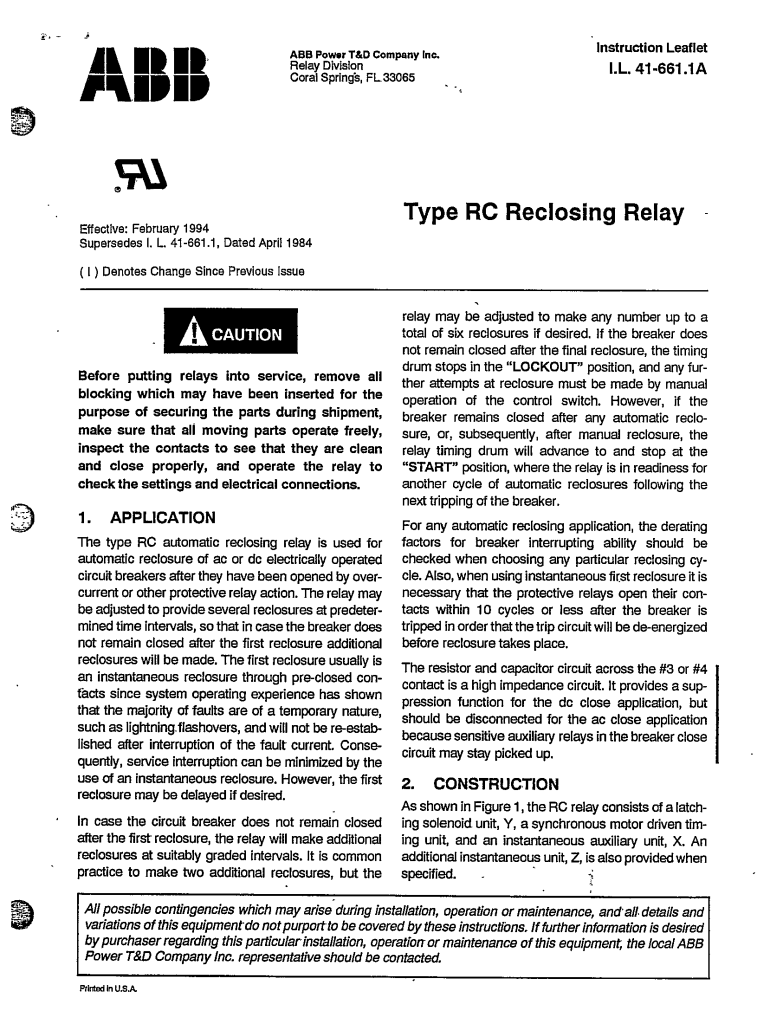 I.L. 41-661.1A TYPE RC RECLOSING RELAY MANUAL - Westinghouse - ECP ...