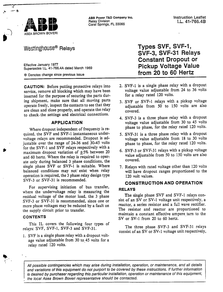 I.L. 41-766.4B TYPES SVF, SVF-1, SVF-3, SVF-31 RELAYS CONSTANT DROPOUT ...