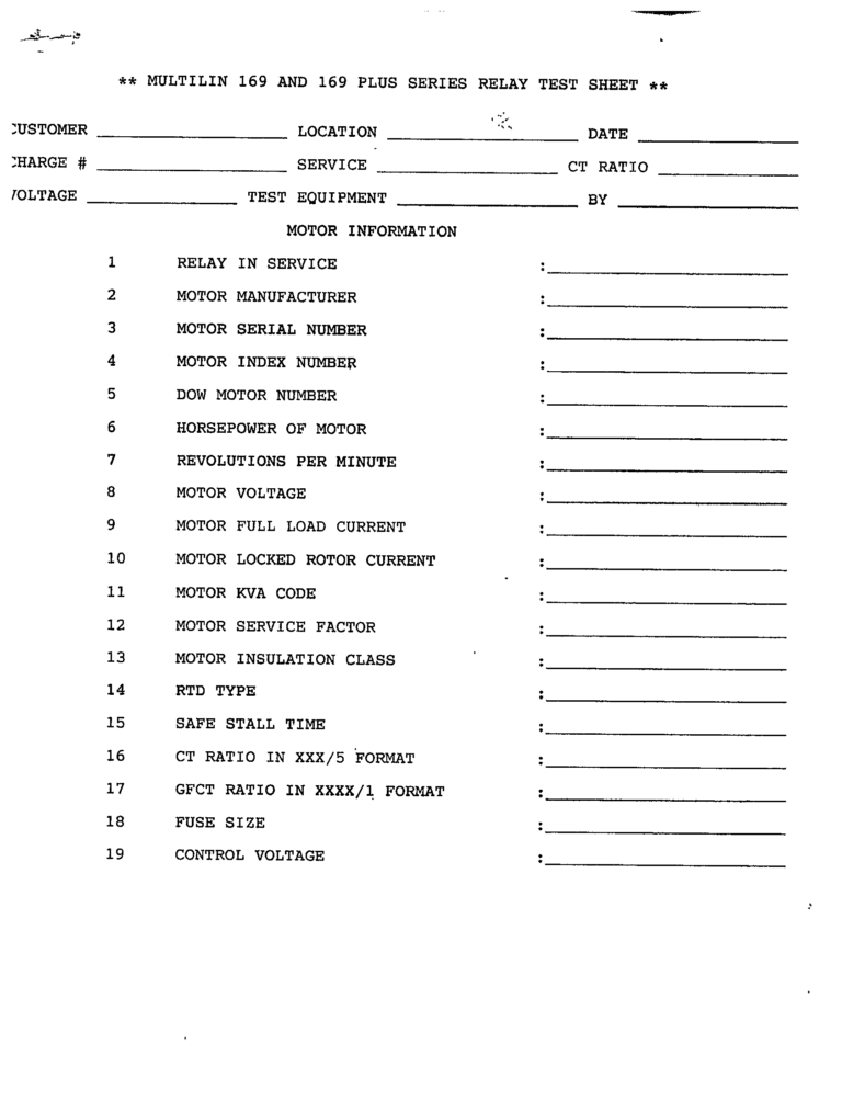 169 AND 169 PLUS SERIES RELAY TEST SHEET MANUAL - MULTILIN - ECP ...