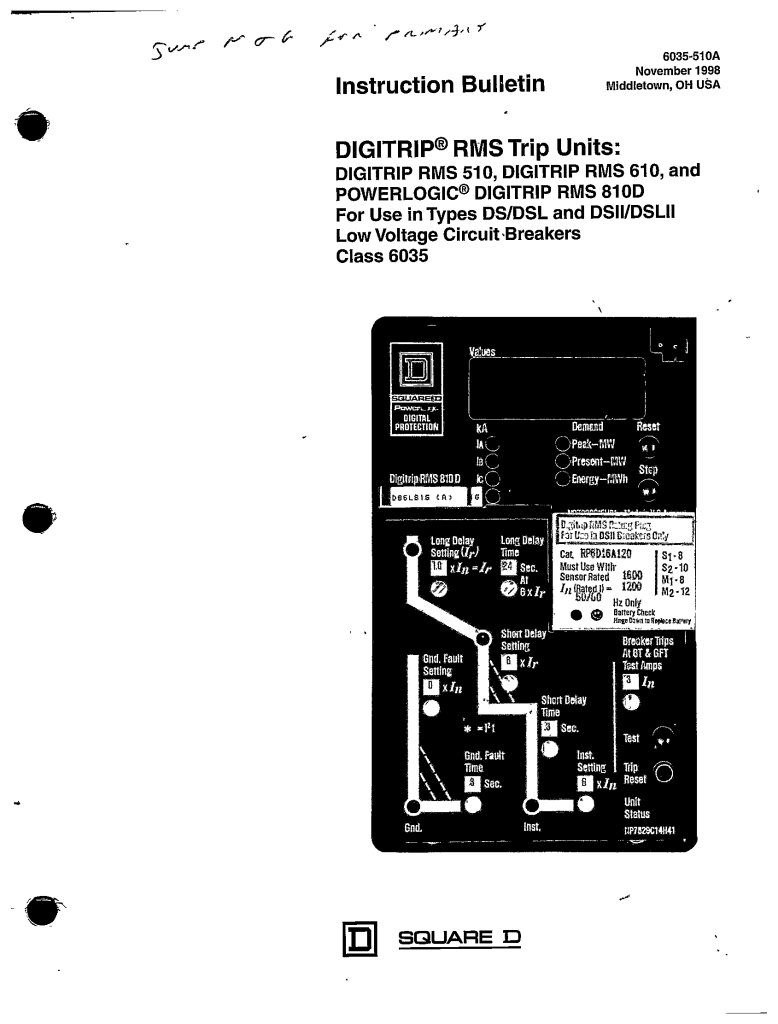 6035-510A DIGITRIP RMS TRIP UNITS- 510, 610 AND POWERLOGIC 810D FOR USE ...