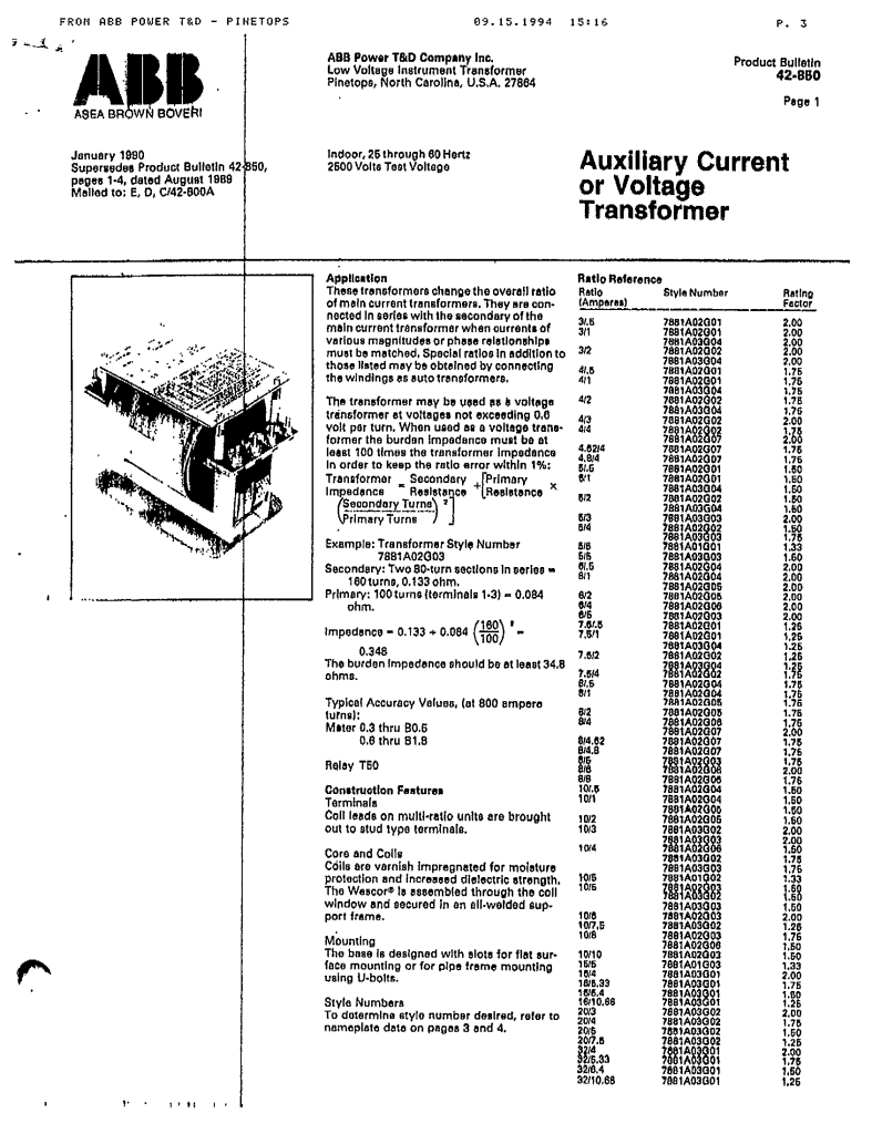 AUXILIARY CURRENT OR VOLTAGE TRANSFORMER MANUAL - ABB - ECP Solutions ...