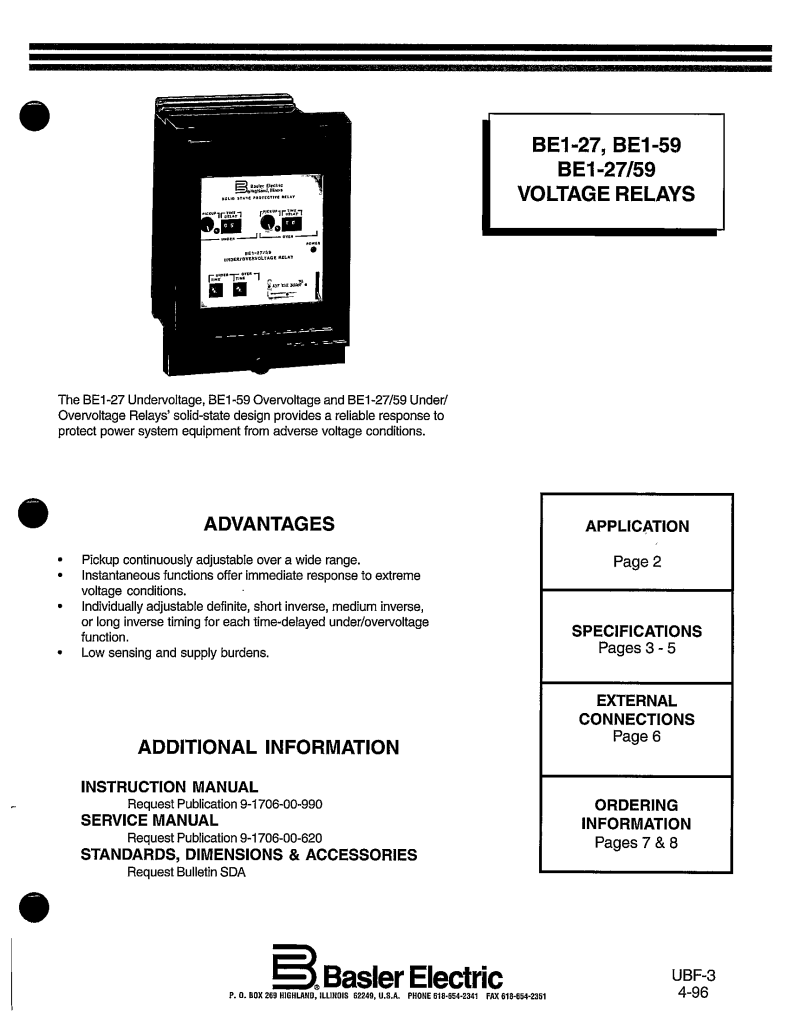 BE1-27, BE1-59, BE1-27-59 VOLTAGE RELAYS MANUAL - BASLER ELECTRIC - ECP ...