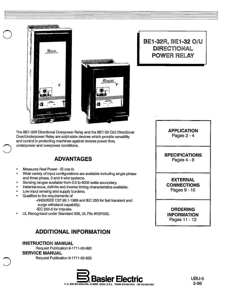 BE1-32R, BE1-32 O-U DIRECTIONAL POWER RELAY MANUAL - BASLER ELECTRIC ...