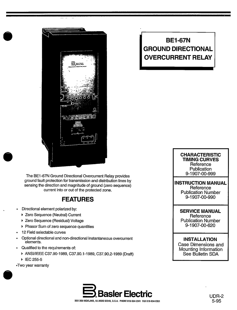 BE1-67N GROUND DIRECTIONAL OVERCURRENT RELAY MANUAL - BASLER - ECP ...