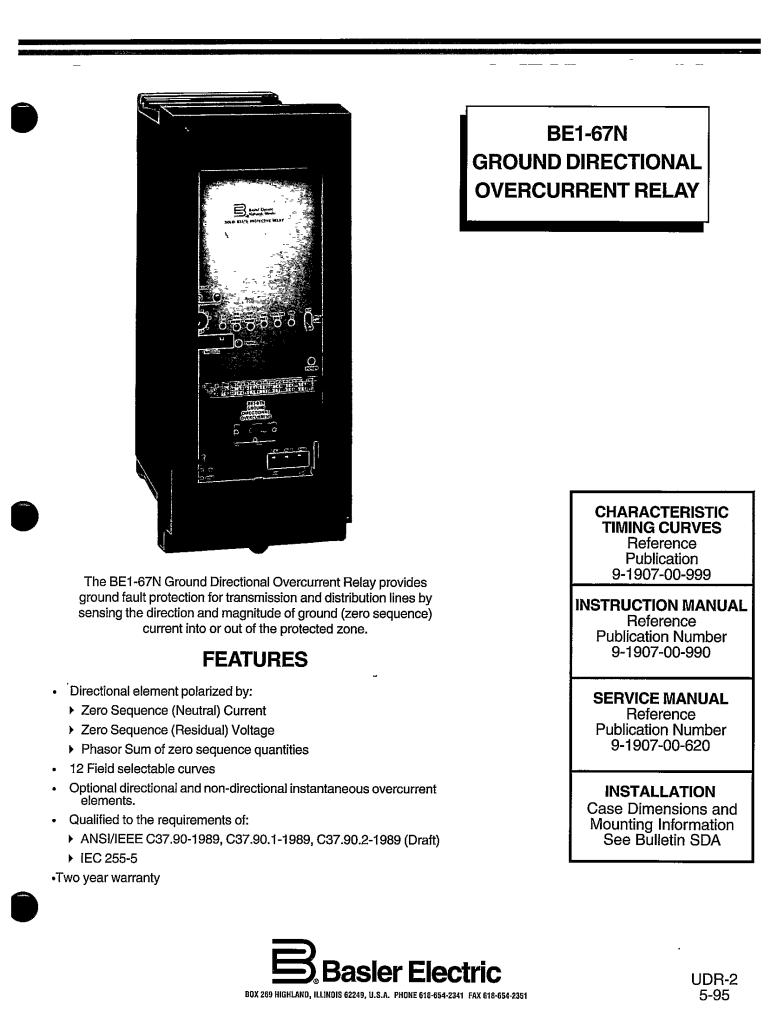 BE1-67N GROUND DIRECTIONAL OVERCURRENT RELAY MANUAL - BASLER ELECTRIC ...