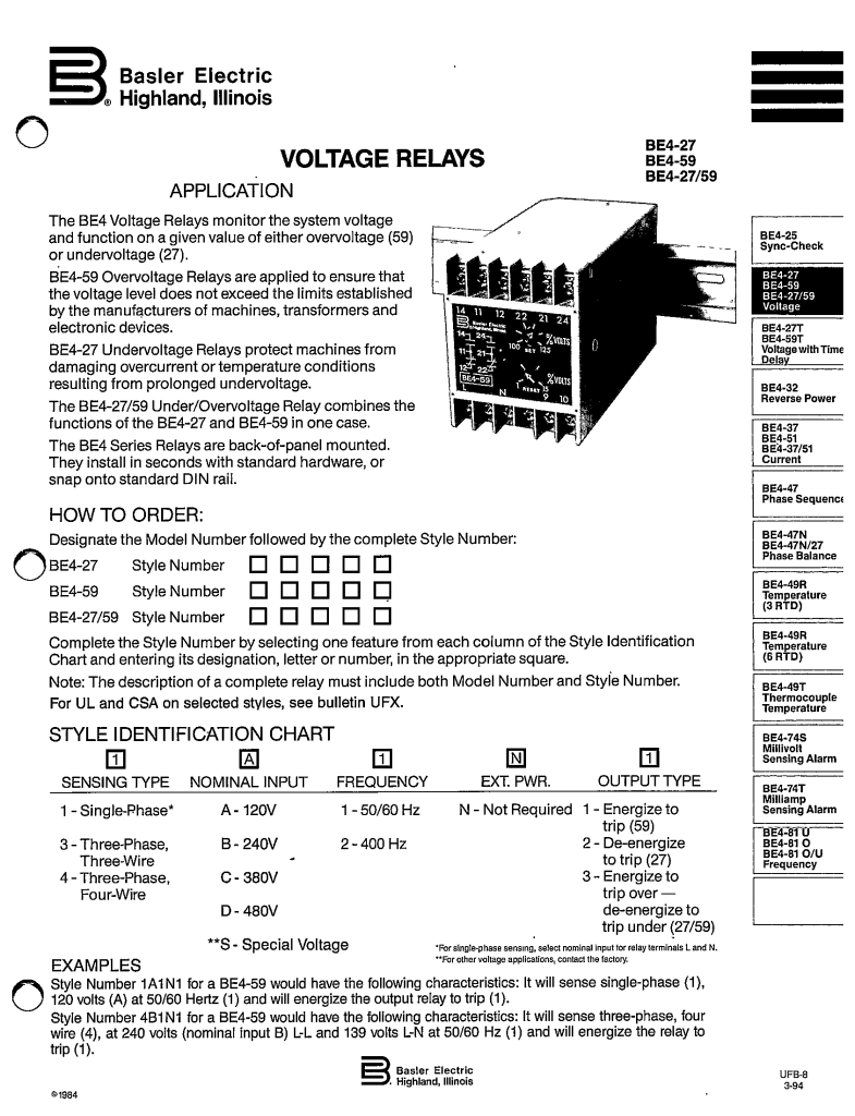 BE4-27, BE4-59, BE4-27-59 VOLTAGE RELAYS MANUAL - BASLER ELECTRIC - ECP ...