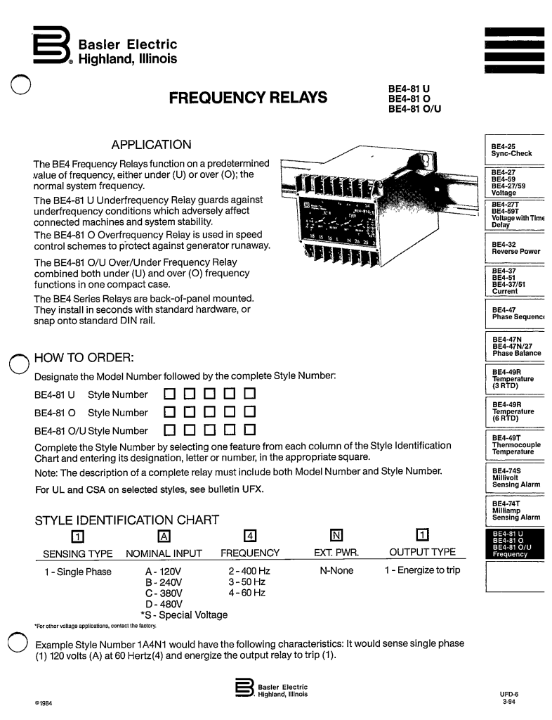 BE4-81U, BE4-81O, BE4-81 (O-U) FREQUENCY RELAYS MANUAL - BASLER ...