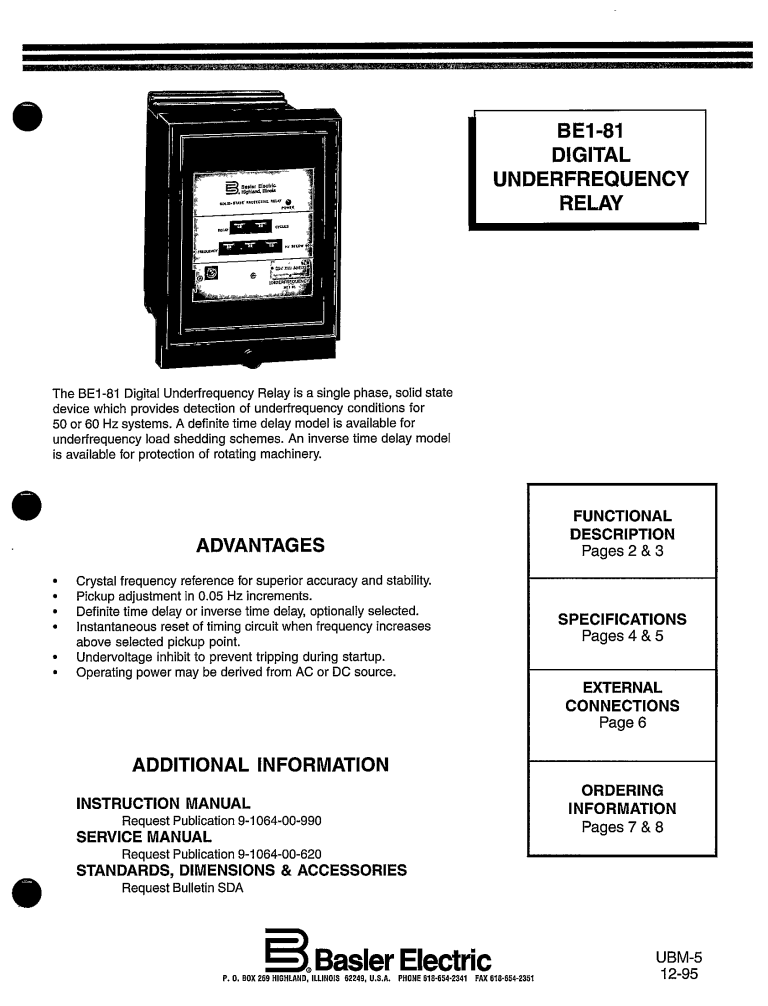 BEI-81 DIGITAL UNDERFREQUENCY RELAY MANUAL - BASLER ELECTRIC - ECP ...
