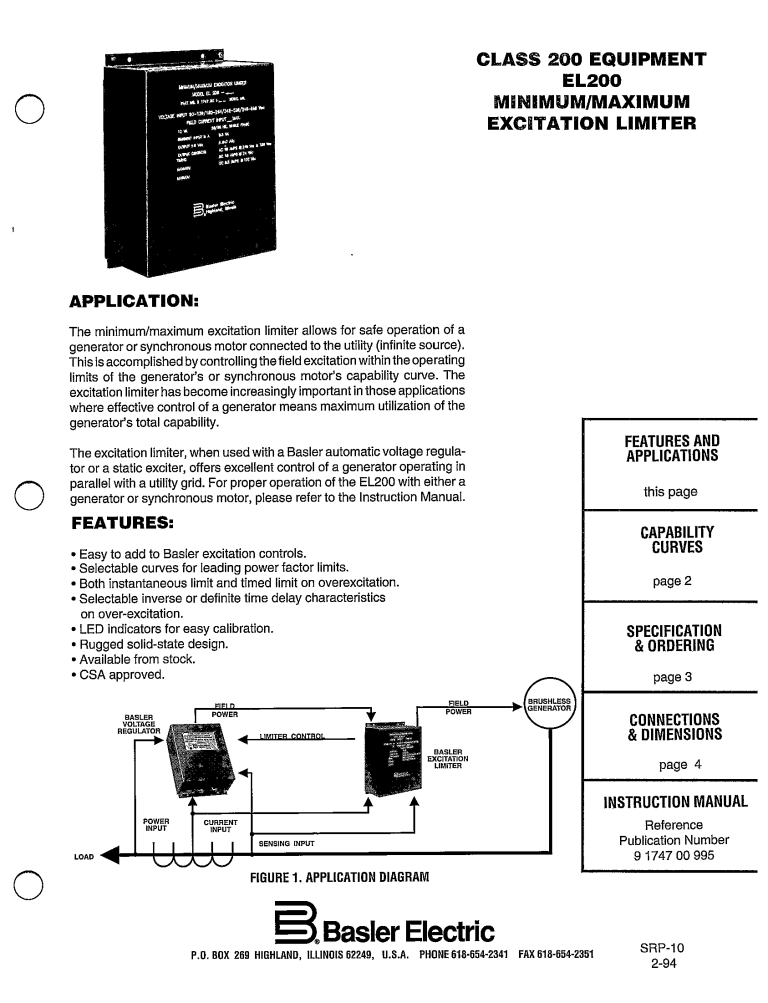 CLASS 200 EQUIPMENT EL200 MINIMUM-MAXIMUM EXCITATION LIMITER MANUAL ...