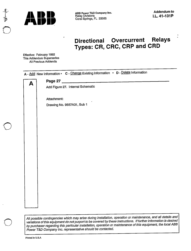 DIRECTIONAL OVERCURRENT RELAYS TYPES CR, CRC, CRP AND CRD MANUAL - ABB ...