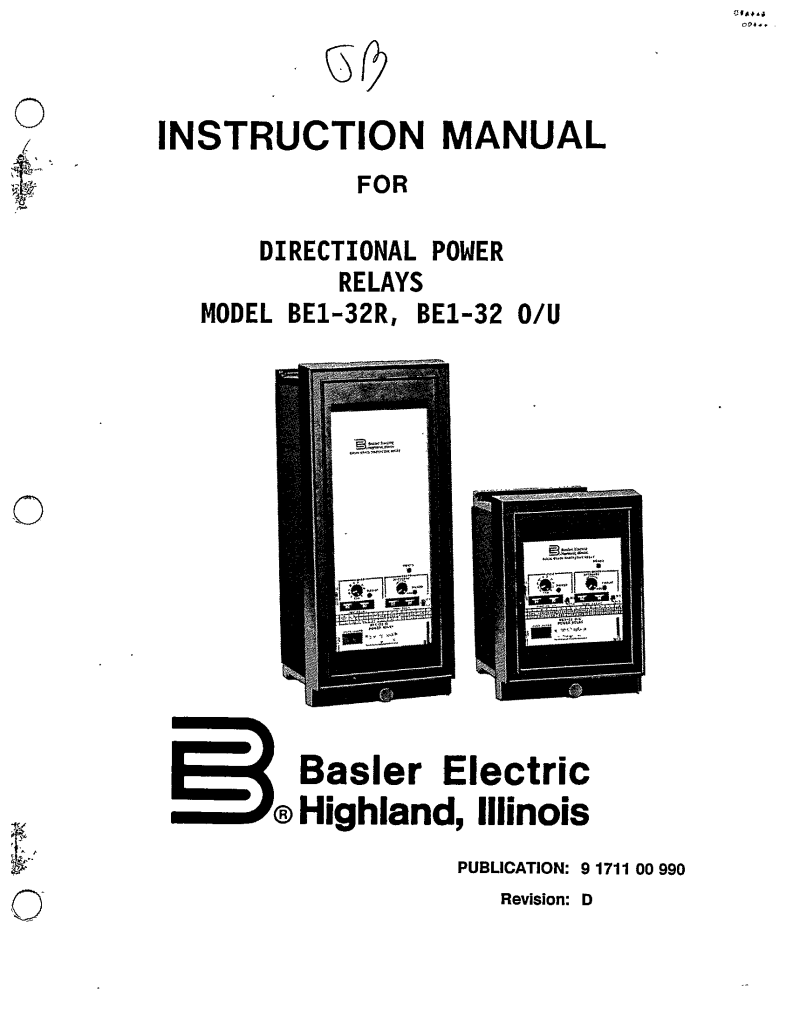 DIRECTIONAL POWER RELAYS MODEL BE1-32R, BE1-32 O-U MANUAL - BASLER ...