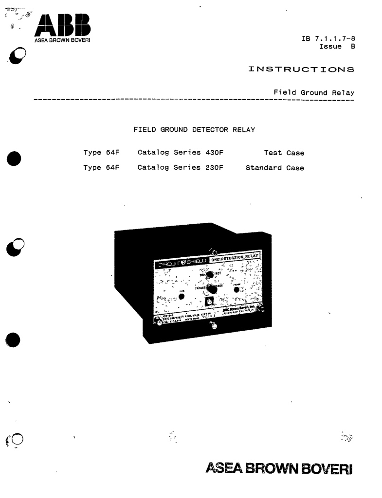 FIELD GROUND DETECTOR RELAY TYPE 64F STANDARD AND TEST CASE MANUAL ...