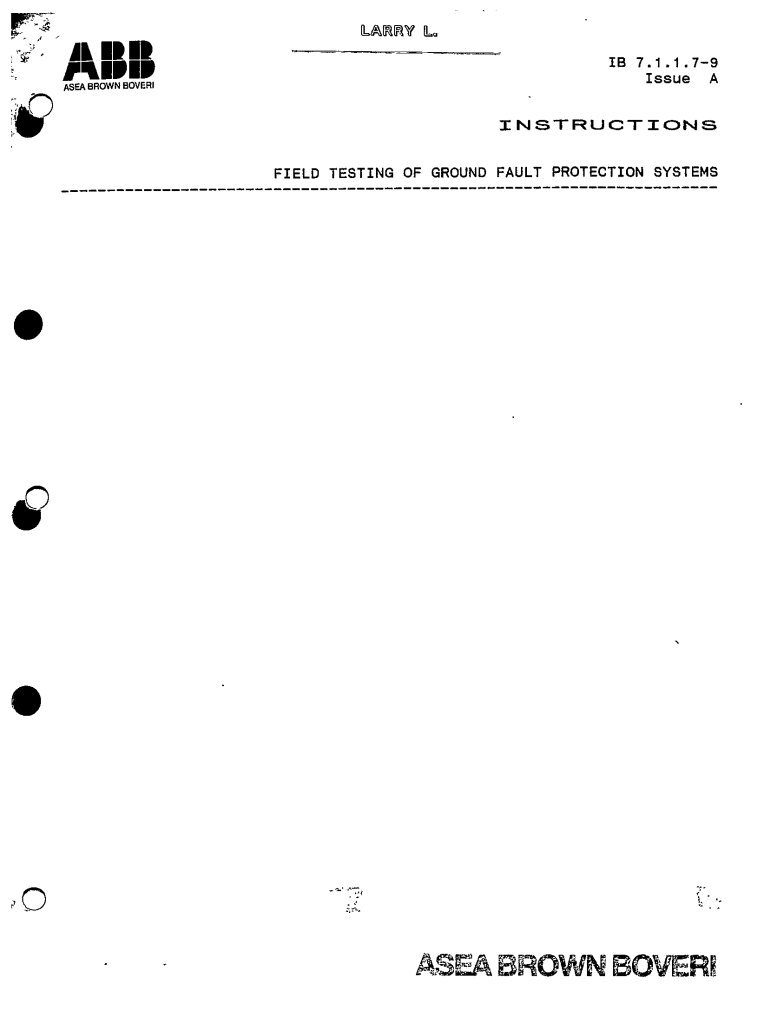 FIELD TESTING OF GROUND FAULT PROTECTION SYSTEMS MANUAL - ABB - ECP ...