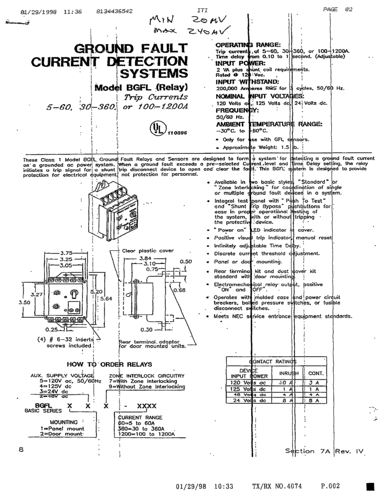 GROUND FAULT CURRENT DETECTION SYSTEMS MODEL BGFL (RELAY) MANUAL ...