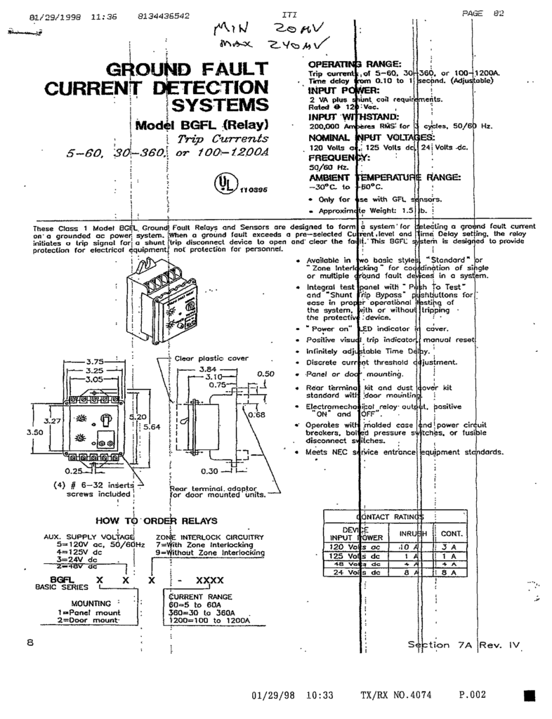 GROUND FAULT CURRENT DETECTION SYSTEMS MODEL BGFL (RELAY) MANUAL ...