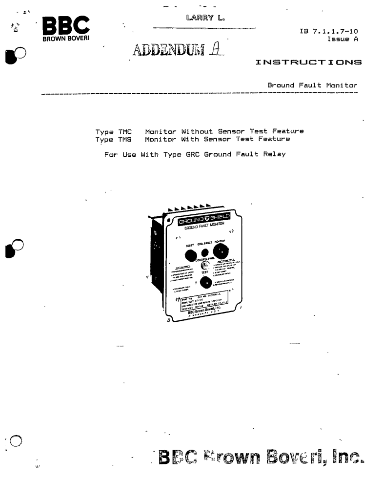 GROUND FAULT MONITOR TYPE TMC AND TMS MANUAL - BBC - ECP Solutions ...