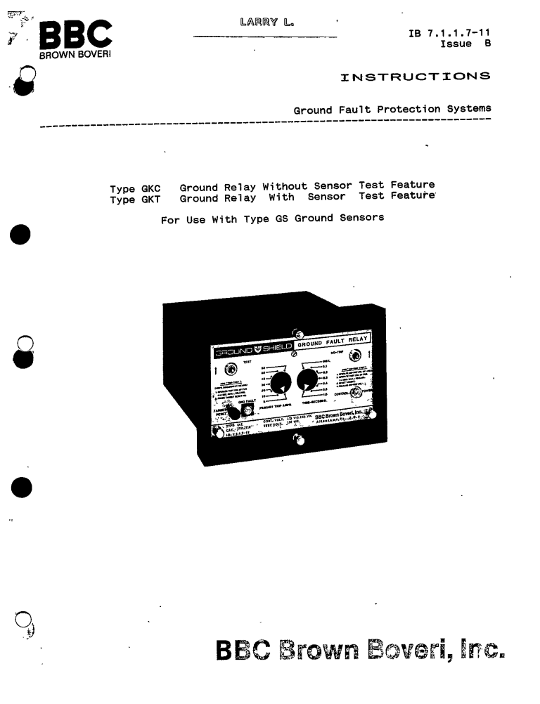 GROUND FAULT PROTECTION SYSTEMS TYPE GKC AND GKT MANUAL - BBC - ECP ...