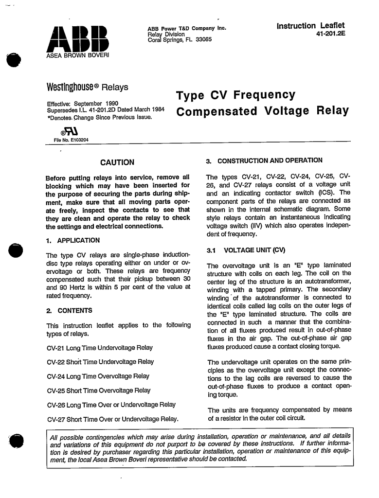 I.L. 41-201.2E TYPE CV FREQUENCY COMPENSATED VOLTAGE RELAY MANUAL - ABB ...