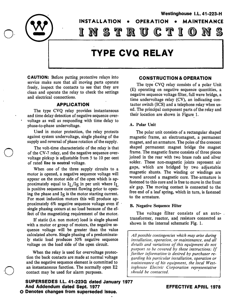 I.L. 41-223-H TYPE CVQ RELAY MANUAL - Westinghouse - ECP Solutions ...