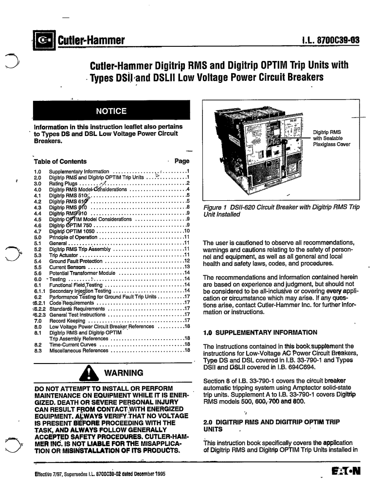 I.L. 8700C39-03 DIGITRIP RMS AND DIGITRIP OPTIM TRIP UNITS WITH TYPES ...