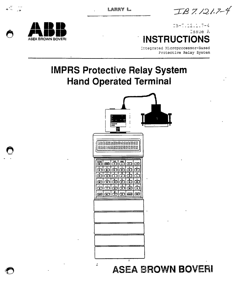 IMPRS PROTECTIVE RELAY SYSTEM HAND OPERATED TERMINAL MANUAL - ABB - ECP ...