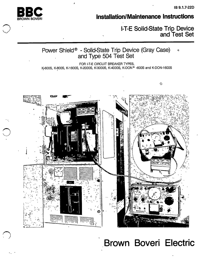 ITE POWER SHIELD SOLID-STATE TRIP DEVICE AND TYPE 504 TEST SET MANUAL ...