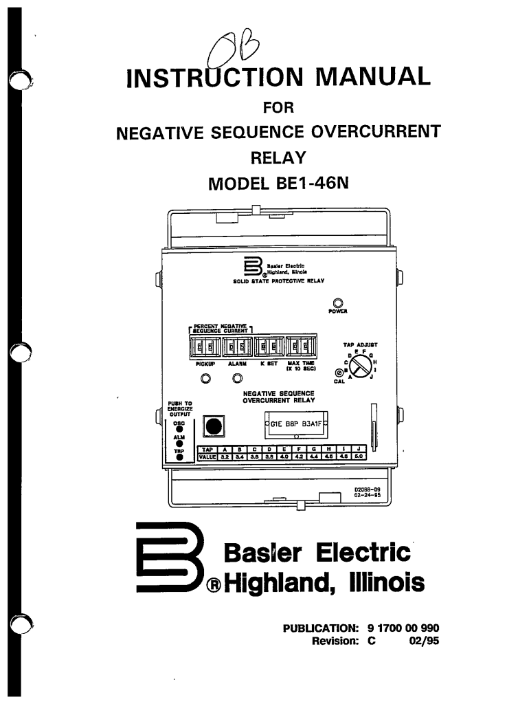 NEGATIVE SEQUENCE OVERCURRENT RELAY MODEL BE1-46N REVISION C MANUAL ...