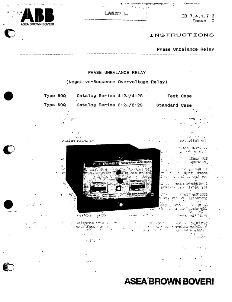 PHASE UNBALANCE RELAY (NEGATIVE-SEQUENCE OVERVOLTAGE RELAY) MANUAL ...