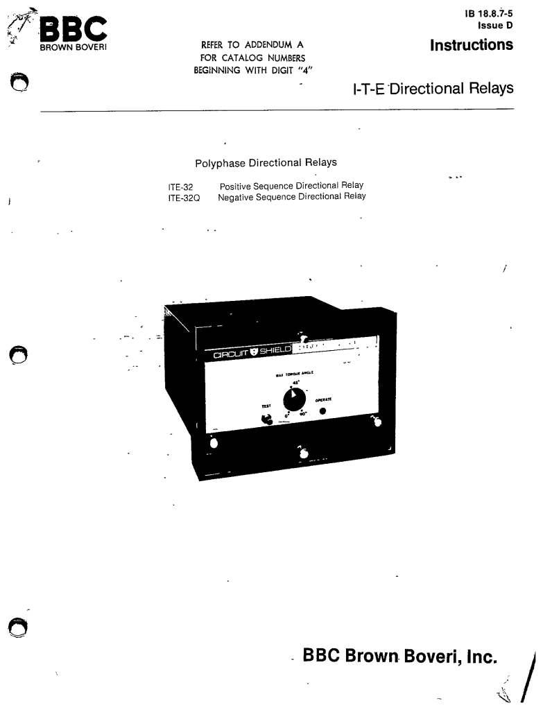 POLYPHASE DIRECTIONAL RELAYS ITE-32 AND ITE-32Q MANUAL - BBC - ECP ...