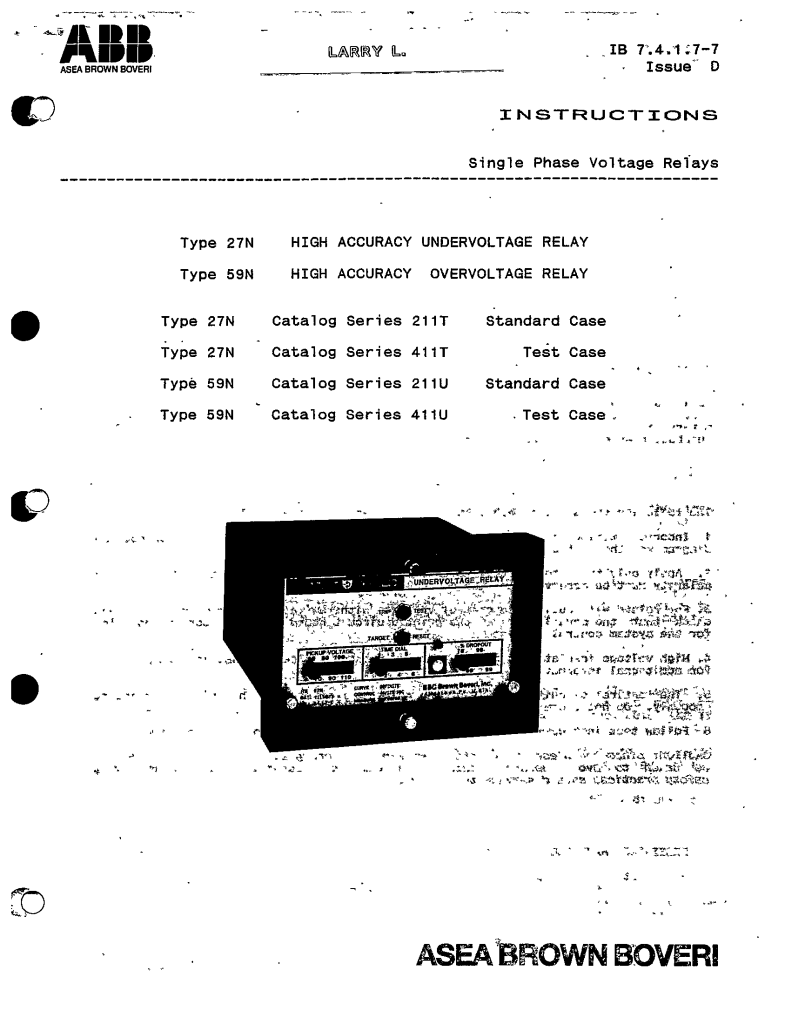SINGLE PHASE VOLTAGE RELAYS TYPE 27N AND 59N MANUAL - ABB - ECP ...