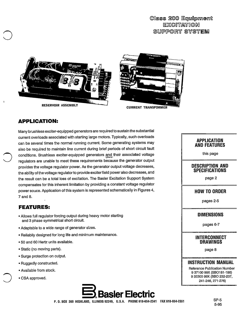 SP-5 CLASS 200 EQUIPMENT EXCITATION SUPPORT SYSTEM MANUAL - BASLER ...