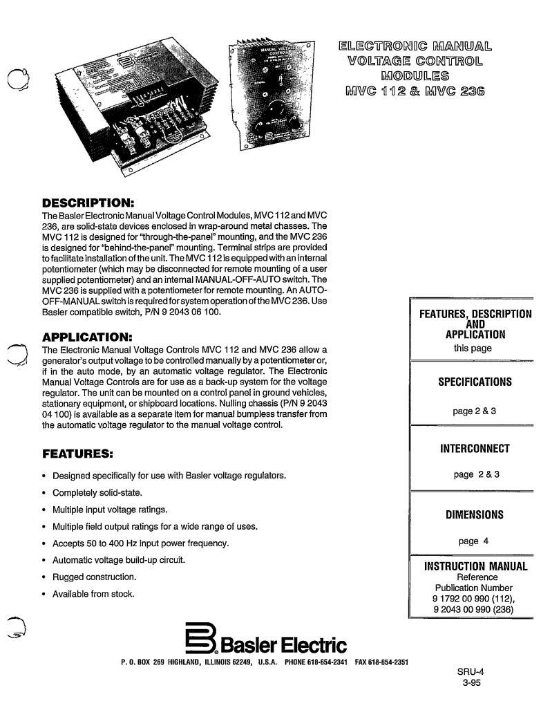 SRU-4 ELECTRONIC MANUAL VOLTAGE CONTROL MODULES MVC 112 & MVC 236 ...
