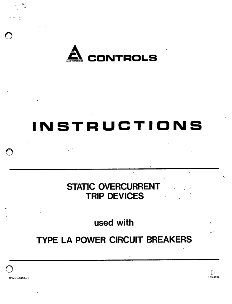 STATIC OVERCURRENT TRIP DEVICES USED WITH TYPE LA POWER CIRCUIT ...